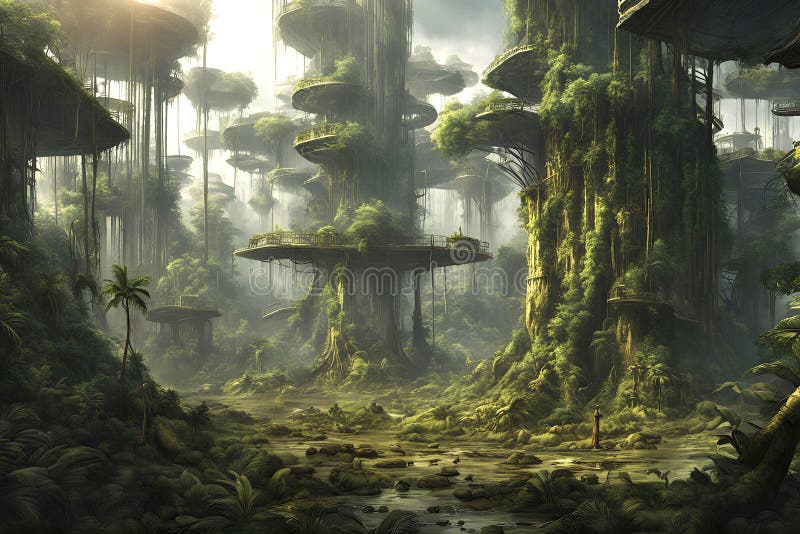 A City in the Future Covered in Greenery. Stock Illustration ...