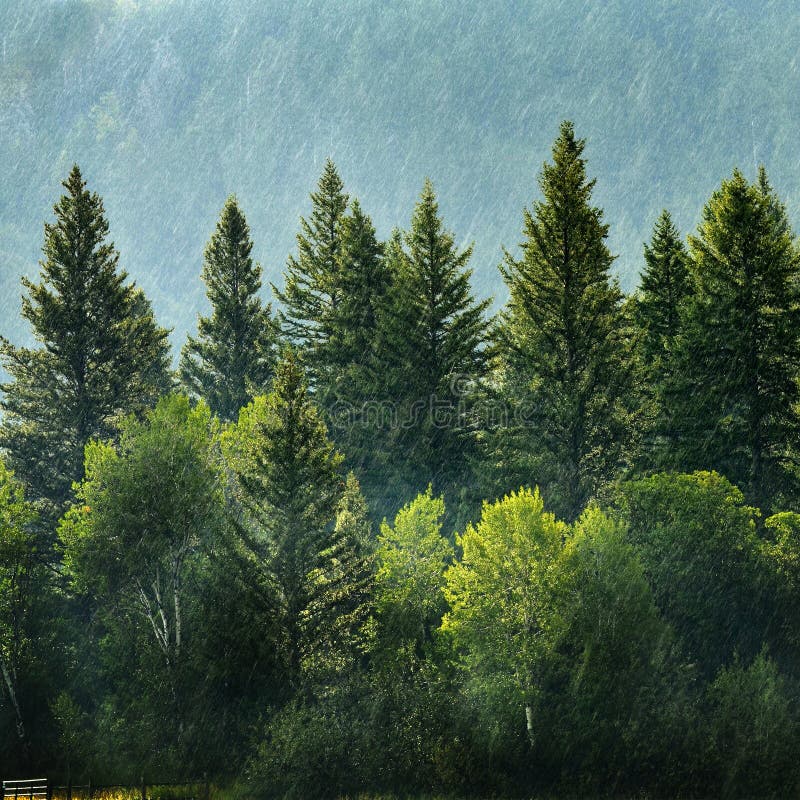 Pine Forest during Rainstorm Lush Trees Stock Image - Image of growth ...