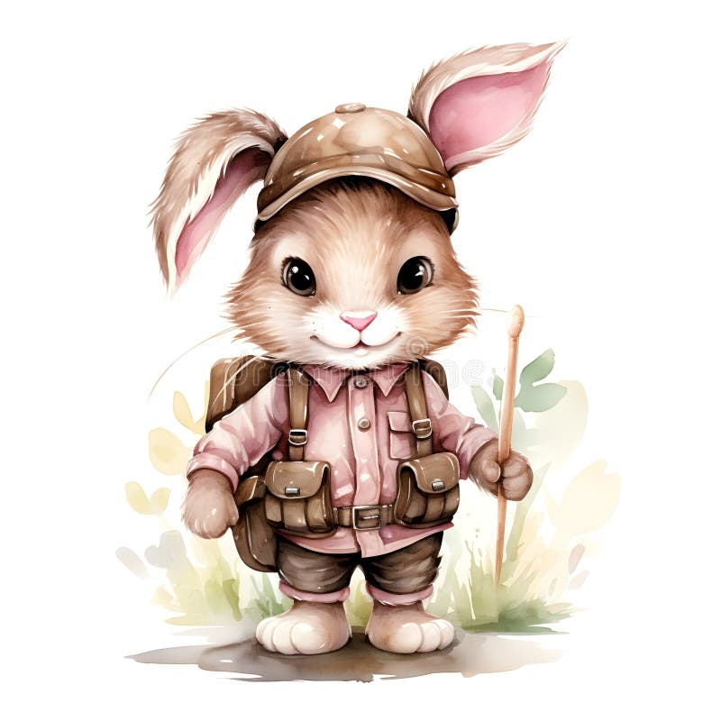 Forest Ranger Cute Bunny Blue Cute Bunny Watercolor Stock Illustration ...