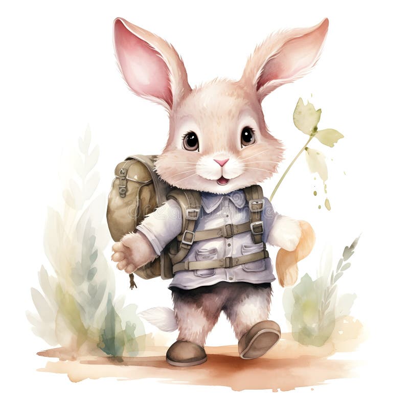 Forest Ranger Cute Bunny Blue Cute Bunny Watercolor Stock Illustration ...