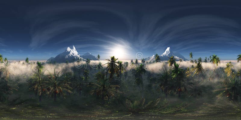 Forest in the Rays of the Setting Sun in the Fog Stock Illustration ...