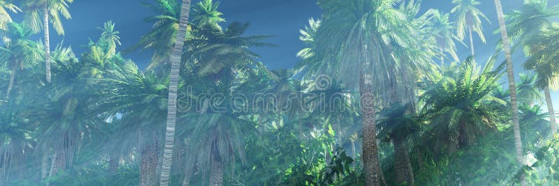 Forest in the Rays of the Setting Sun in the Fog Stock Illustration ...