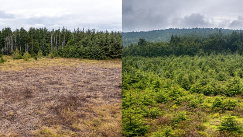 Forest Regeneration: before & after Stock Illustration - Illustration ...