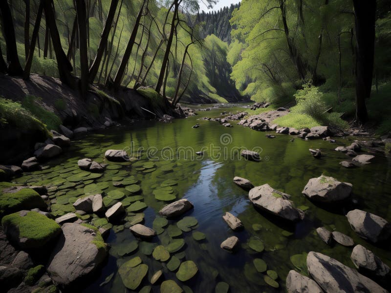 Forest River in a Beautiful Spring Day, Closeup of Photo with Soft ...