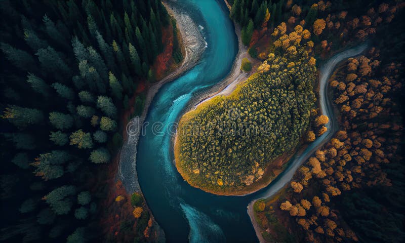 Forest and River from the Bird S Eye View, Generative AI Stock ...