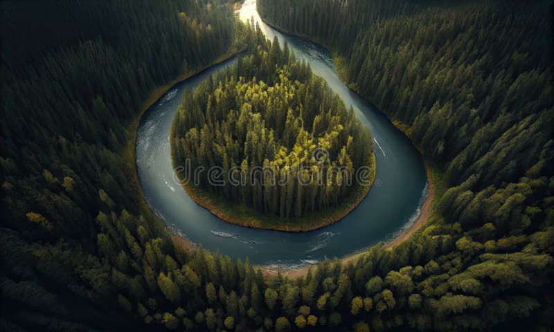Forest and River from the Bird S Eye View, Generative AI Stock ...