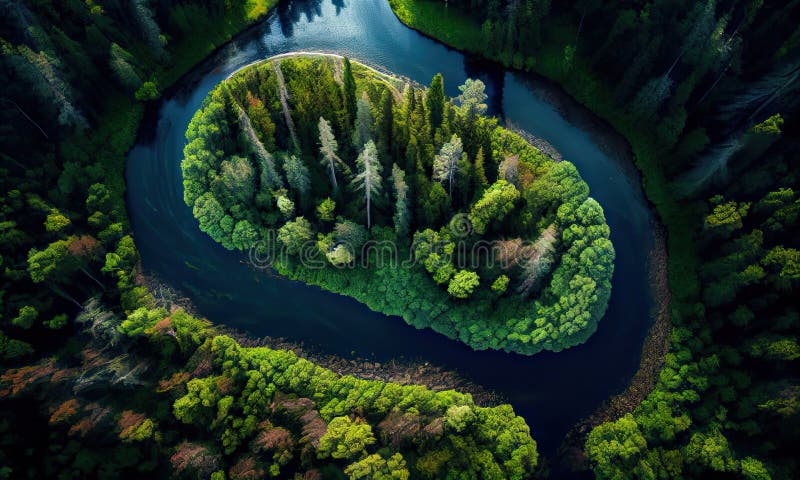Forest and River from the Bird S Eye View, Generative AI Stock ...