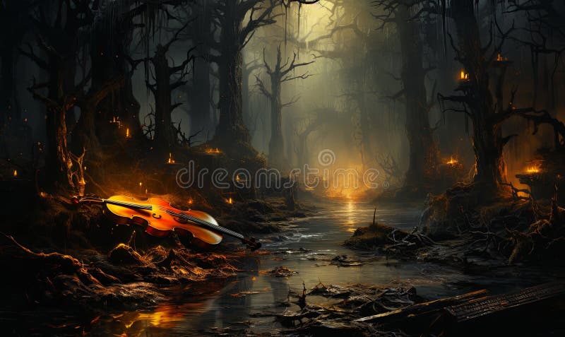 Forest River Fire Painting stock image. Image of water - 338630459