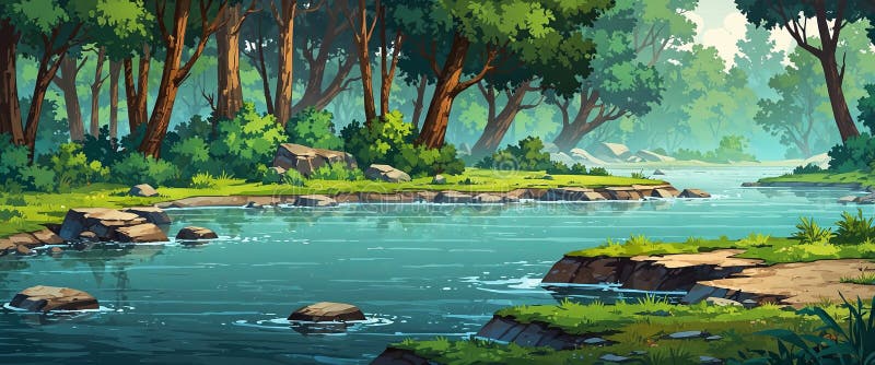 Forest River Landscape, Never Ending Serene Background with Separated ...