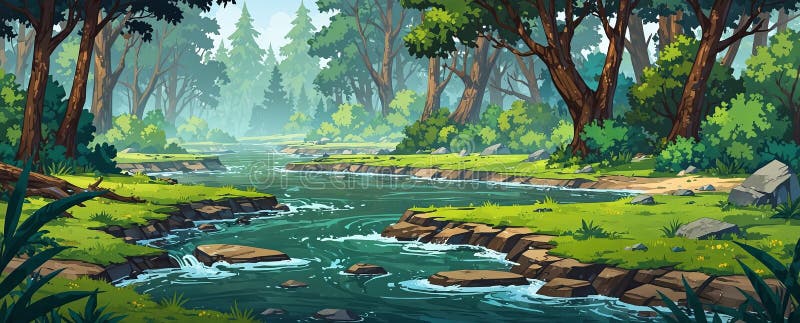 Forest River Landscape, Never Ending Serene Background with Separated ...