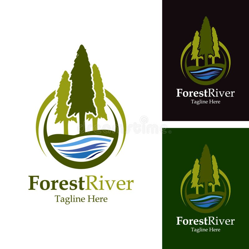 Forest River Logo Design Template with Pine Tree. Stock Vector ...