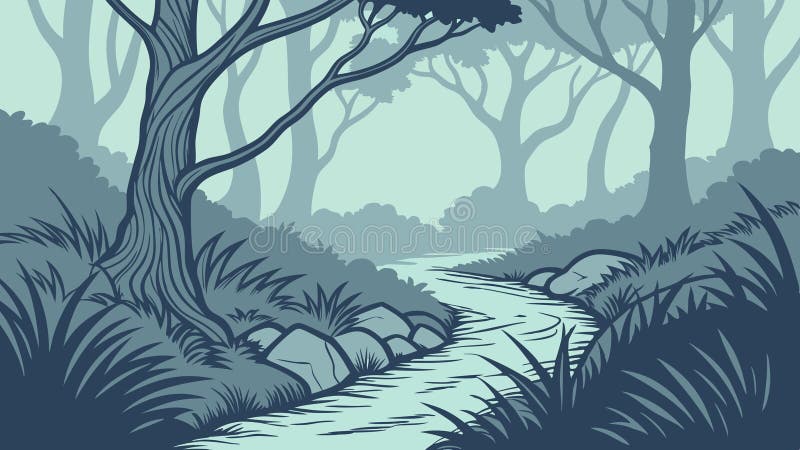Forest River Path through Deep Woodland, Vector Design Generative AI ...