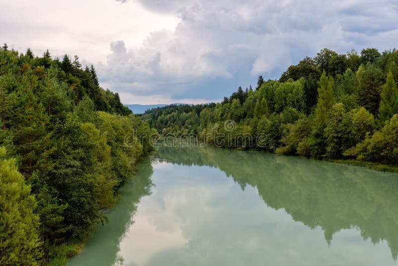 Forest River Reflection Landscape. Autumn Forest River Water Panorama ...