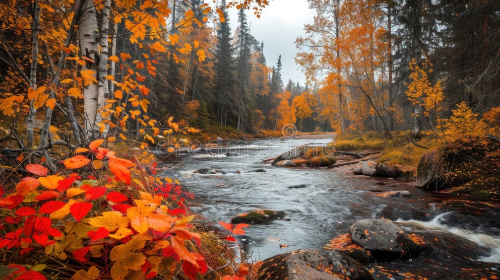 Forest River Rocks in Autumn. River Rocks in Forest Water Stock Photo ...