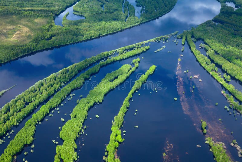 Forest River in Spring, Top View Stock Photo - Image of background ...