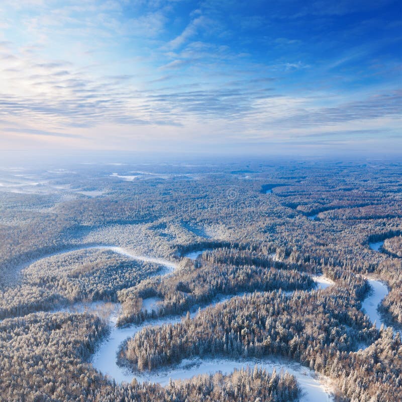 Forest River in Winter, Top View Stock Image - Image of forest, outdoor ...