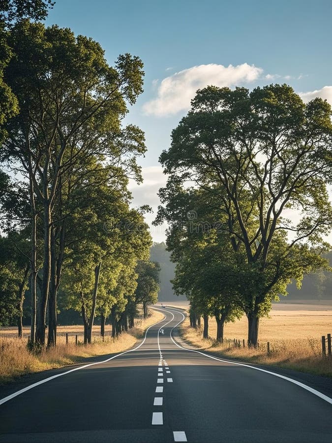 The Forest Road Extends into the Distance, Surrounded by Pine Trees on ...