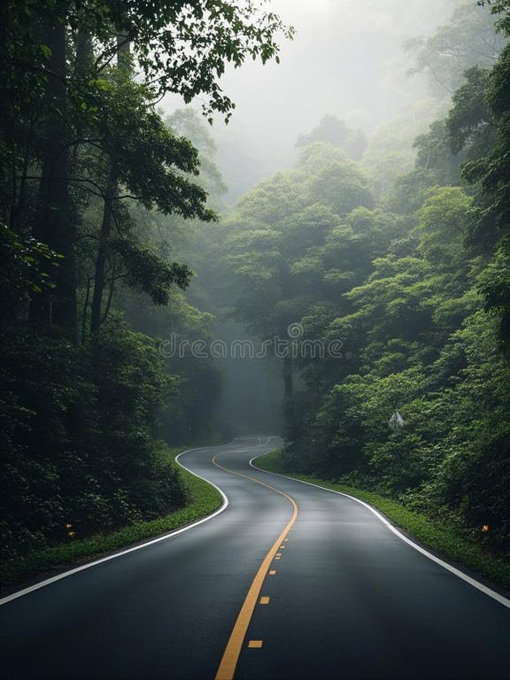 The Forest Road Extends into the Distance, Surrounded by Pine Trees on ...