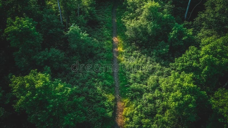 Forest Road in a Green Misty Forest, Generative AI. Stock Illustration ...