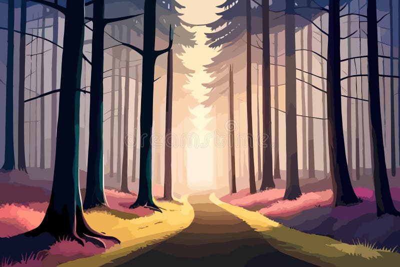 Forest Road in the Morning, a Path in the Woods, Fall Season Landscape ...