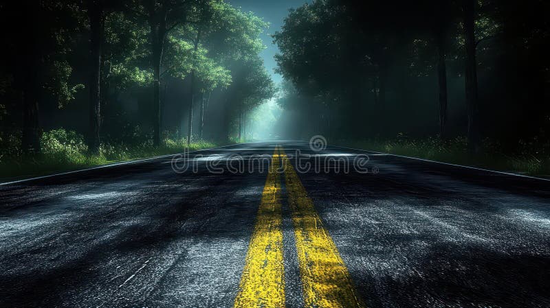 Forest Road at Night stock image. Image of ambiance - 388844407