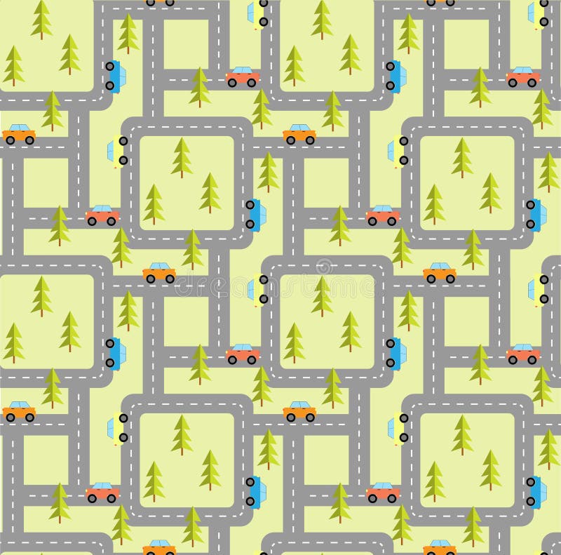 Forest Road Seamless Pattern Stock Vector - Illustration of crossroad ...