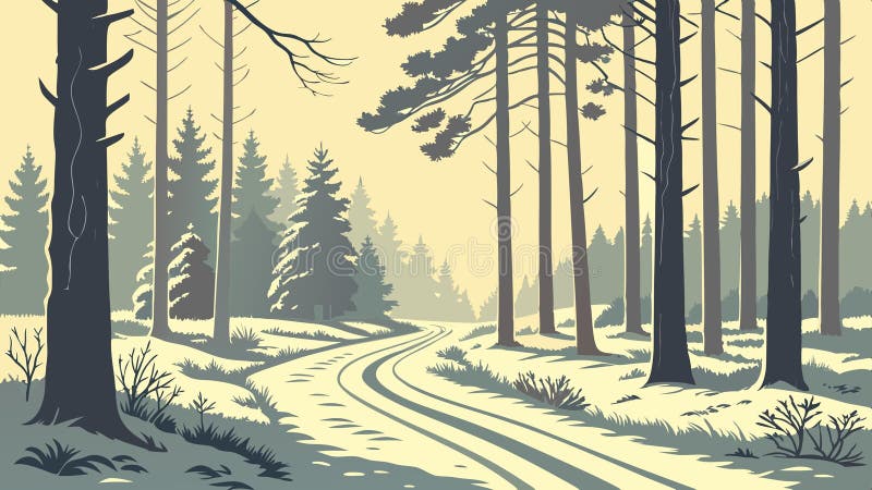 Forest Road, Tree Lined Path and Nature Trail Scene Vector Design ...