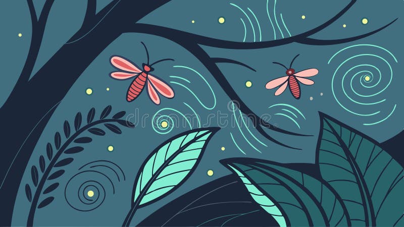 Forest Scene Abstract Fireflies Nature Mystery, Vector Design ...