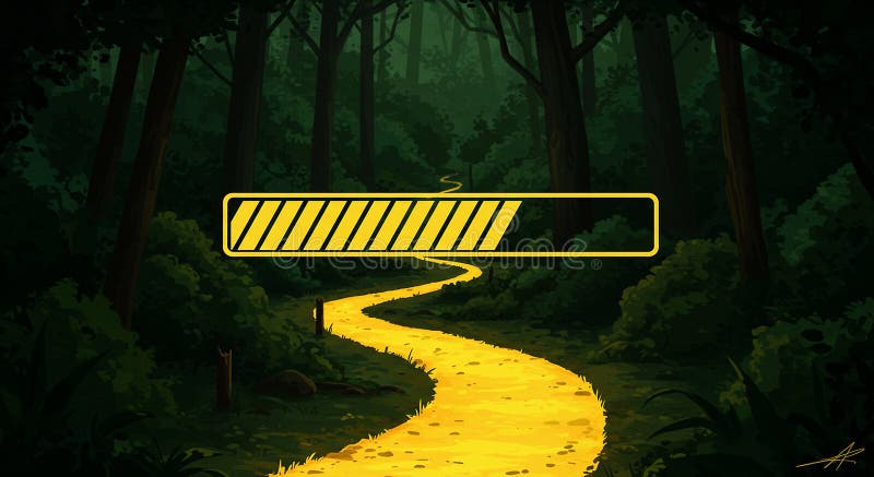 A Forest Scene Features a Glowing Yellow Path Winding through Dense ...
