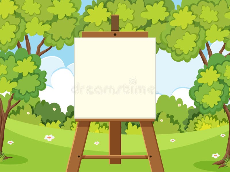 Forest Scene with Green Trees and Blank Canvas Stock Vector ...