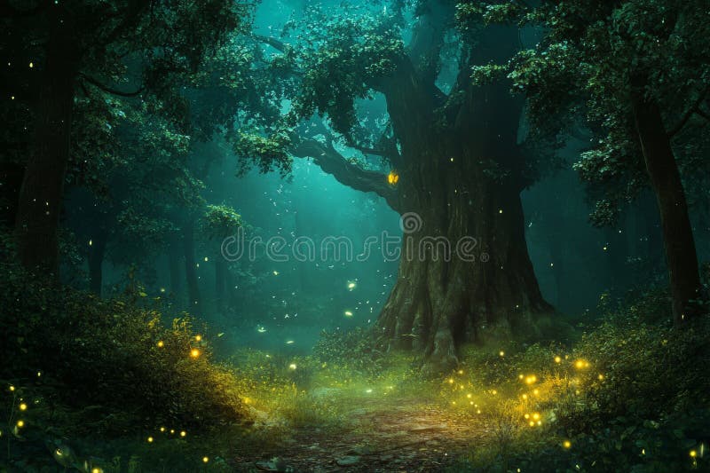 Forest Scene with a Large Tree in the Center Stock Illustration ...