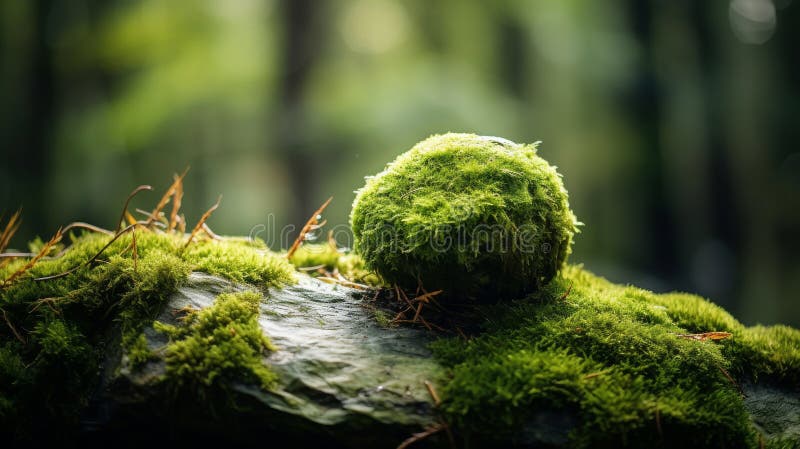 Forest Scene with Moss Covered Rock Closeup Photo Stock Illustration ...