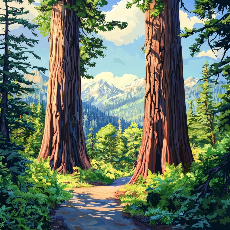 The Forest Scene is Serene with Tall Trees and a Clear Path Inviting ...