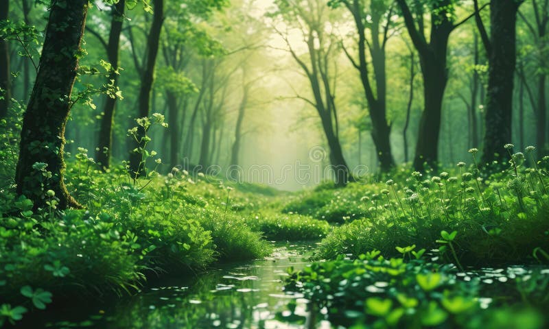 A Forest Scene with a Stream Running through it. Stock Illustration ...