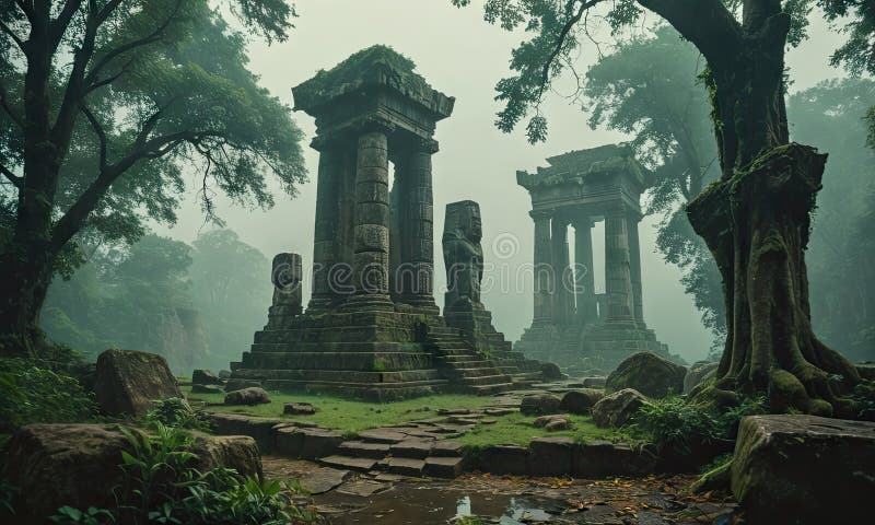A Forest Scene with a Temple in the Middle of it. Stock Illustration ...