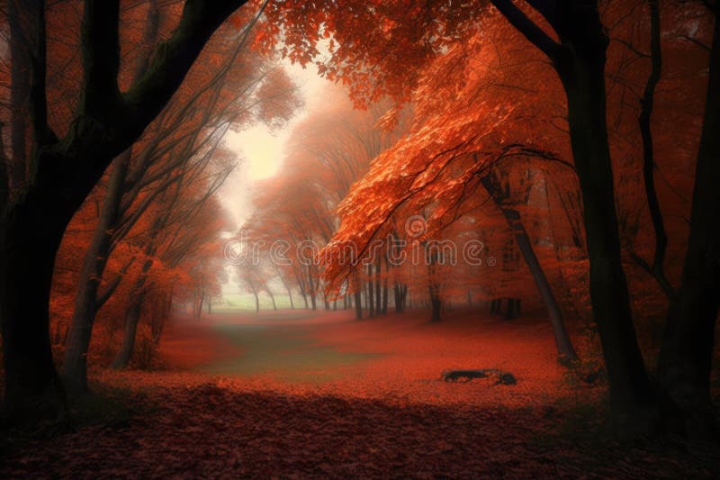 Forest Scenery and Trees with Red Leaves Created Using Generative Ai ...
