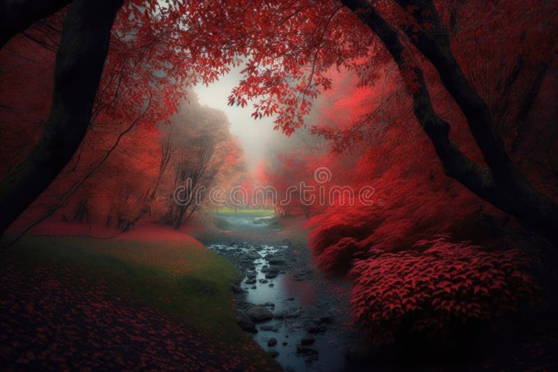 Forest Scenery with Trees, Rocks and Stream Created Using Generative Ai ...