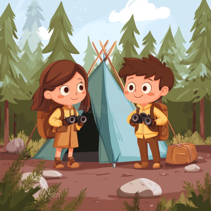 In the Forest, the Scout Boy and Girl Camp Stock Image - Image of ...