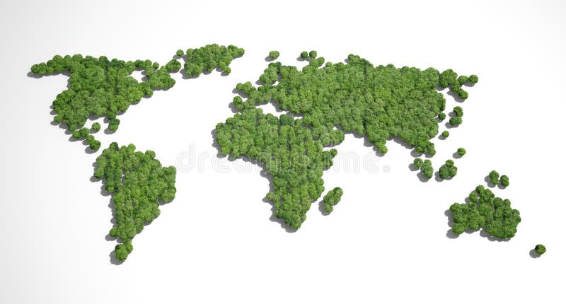 Forest shaped world map stock illustration. Illustration of natural ...