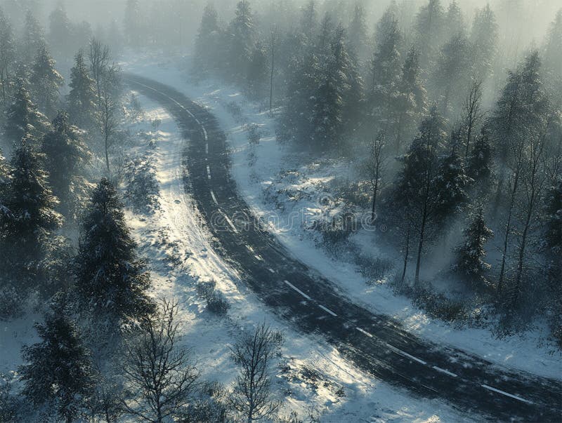 Forest in Snow. Snowy Forest Road Stock Image - Image of snowy, travel ...