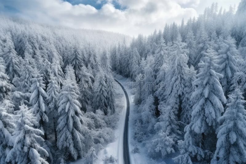Forest in Snow. Snowy Forest Road Stock Illustration - Illustration of ...