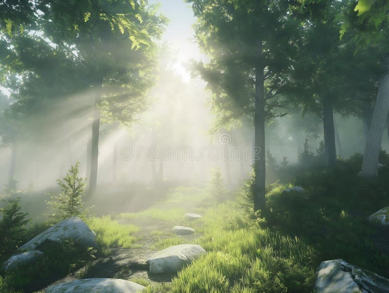 A Forest with Soft Light, a Path and Green Foliage Creating a Calm and ...