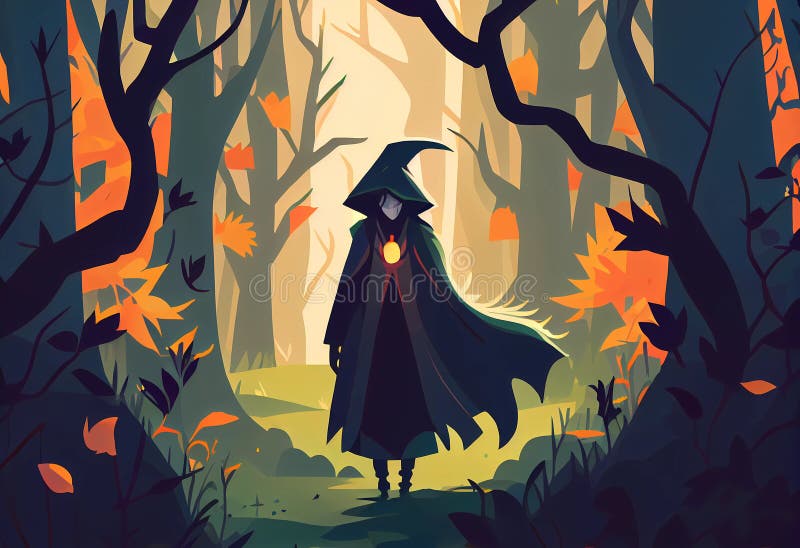 Forest Spirit in the Dark Forest. Stock Illustration - Illustration of ...