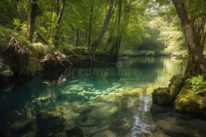 Forest Springs with Clear, Fresh Water and Lush Greenery Stock ...