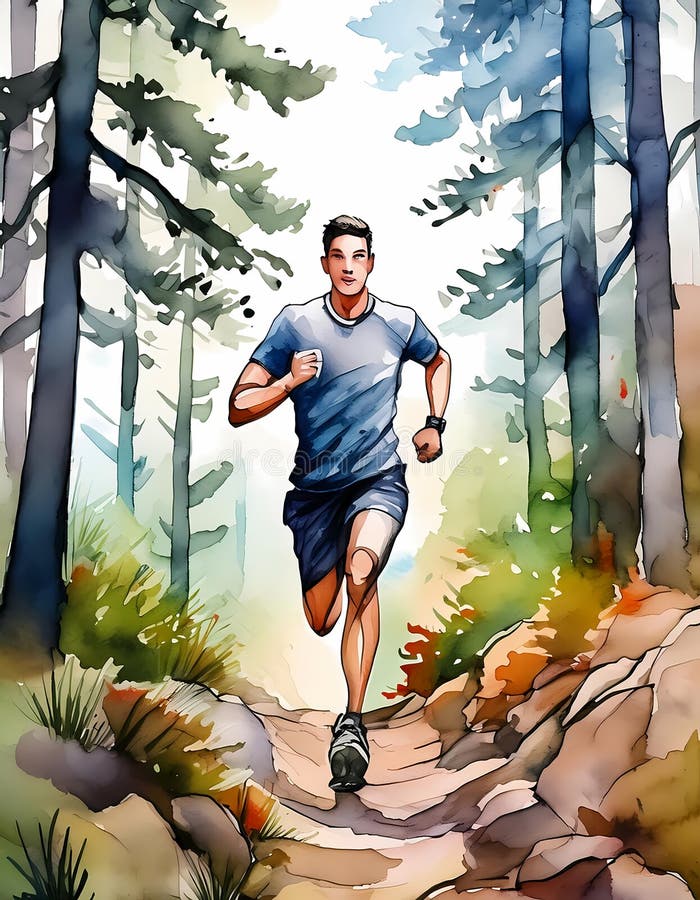Forest Sprint in Watercolor Stock Illustration - Illustration of poster ...