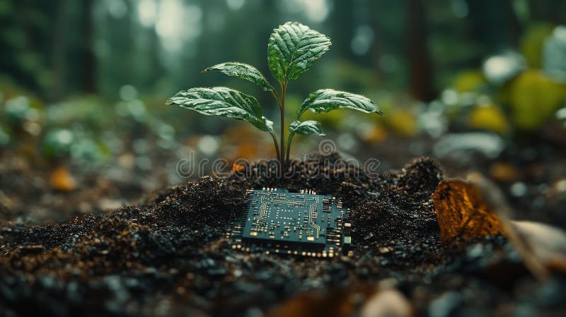 Forest Sprout Growing from Microchip in Soil Stock Photo - Image of ...