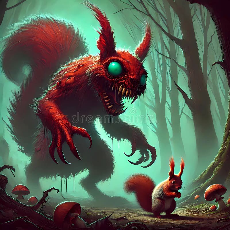 Forest Squirrel Horror Scene Stock Illustration - Illustration of ...
