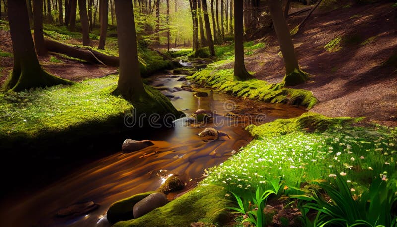 Forest and Steam in the Springtime Ai Generated Stock Illustration ...