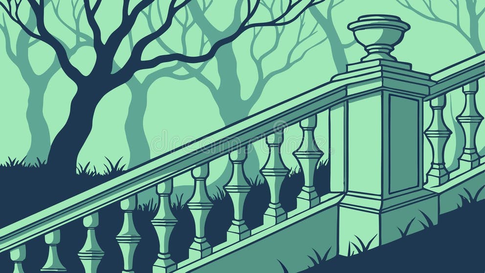 Forest Steps with Balustrade in Ethereal Light, Vector Design ...