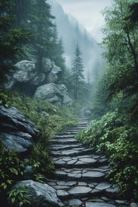 Forest Stone Path stock image. Image of bushes, cobbled - 373291901